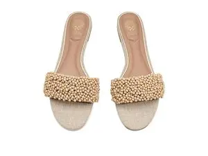 Vince Camuto Balea Embellished Beaded Band Flat Sandals - Gray