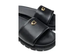 COACH Brynn Leather Slide Sandals With Gold Tone Hardware