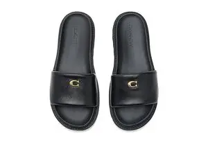 COACH Brynn Leather Slide Sandals With Gold Tone Hardware