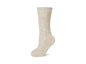UGG Elowyn Cable Knit Fleece Lined Quarter Length Socks Shoes - Beige