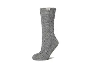 UGG Elowyn Cable Knit Fleece Lined Quarter Length Socks Shoes - Black