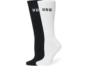 UGG Leander Logo Crew Socks 2 Pack - White