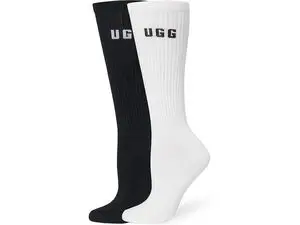 UGG Leander Logo Crew Socks 2 Pack - White