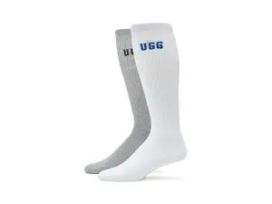 UGG Leander Logo Crew Socks 2 Pack - White