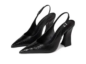Schutz Michelle Pointed Toe Snakeskin Slingback Block Heels - Black