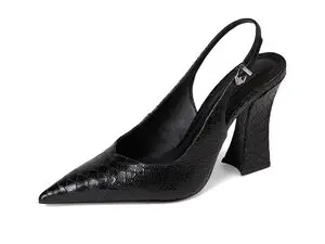 Schutz Michelle Pointed Toe Snakeskin Slingback Block Heels