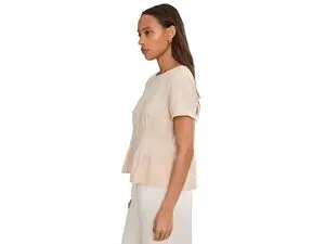 Vince Camuto Short Sleeve Pleated Waist Blouse - Gray