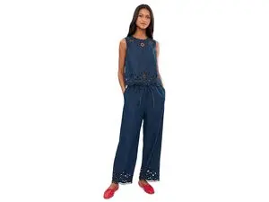 Madewell Denim Embroidered-hem Wide-leg Pull-on Pants