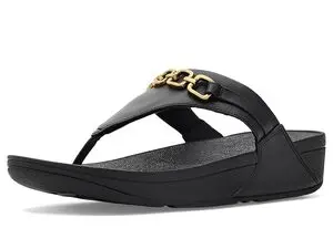 Fitflop Lulu Square-chain Leather Toe-post Wedge Sandals - Black