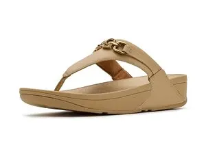 Fitflop FitFlop Lulu Square-Chain Leather Toe-Post Wedge Sandals Cappuccino