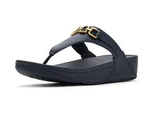 Fitflop Lulu Square-chain Leather Toe-post Wedge Sandals - Navy