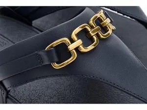 Fitflop Lulu Square-chain Leather Toe-post Wedge Sandals - Navy