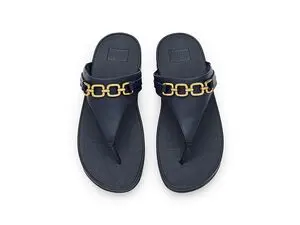 Fitflop Lulu Square-chain Leather Toe-post Wedge Sandals - Navy