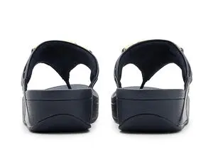 Fitflop Lulu Square-chain Leather Toe-post Wedge Sandals - Navy
