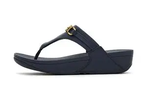 Fitflop Lulu Square-chain Leather Toe-post Wedge Sandals - Navy