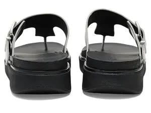 Fitflop Gen Ff Buckle Tumbled Leather Toe Post Wedge Sandals - Silver
