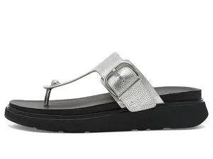 Fitflop Gen Ff Buckle Tumbled Leather Toe Post Wedge Sandals - Silver