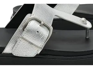 Fitflop Gen Ff Buckle Tumbled Leather Toe Post Wedge Sandals - Silver
