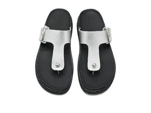 Fitflop Gen Ff Buckle Tumbled Leather Toe Post Wedge Sandals - Silver