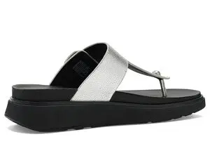 Fitflop Gen Ff Buckle Tumbled Leather Toe Post Wedge Sandals - Silver