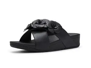 Fitflop Lulu Flower Cross Slides Wedge Sandals - Black
