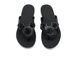 Fitflop Gracie Flower Leather Wedge Flip-flops - Black