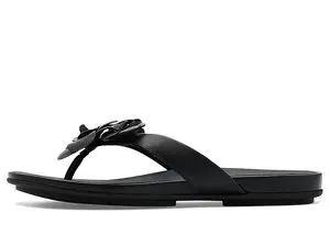 Fitflop Gracie Flower Leather Wedge Flip-flops - Black