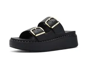 Fitflop Gen Ff Max Buckle Tumbled Leather Two Bar Slides Wedge Shoes - Black