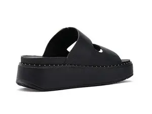Fitflop Gen Ff Max Buckle Tumbled Leather Two Bar Slides Wedge Shoes - Black