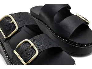 Fitflop Gen Ff Max Buckle Tumbled Leather Two Bar Slides Wedge Shoes - Black
