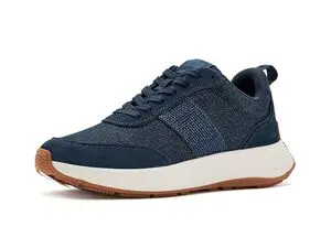 Fitflop F-mode Flow Crystal Denim/suede Lace-up Sneakers - Navy