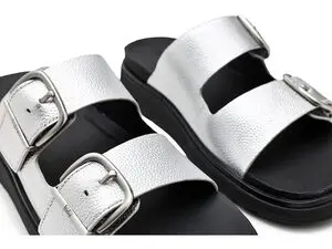 Fitflop Gen Ff Buckle Tumbled Leather Two Bar Slides Wedge Shoes