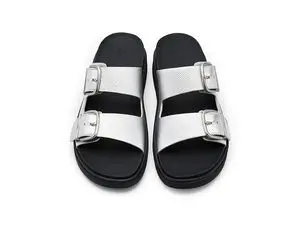 Fitflop Gen Ff Buckle Tumbled Leather Two Bar Slides Wedge Shoes