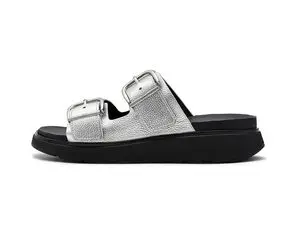 Fitflop Gen Ff Buckle Tumbled Leather Two Bar Slides Wedge Shoes