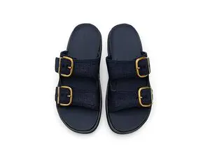 Fitflop Gen Ff Max Buckle Two Bar Denim Slides Wedge Sandals - Navy