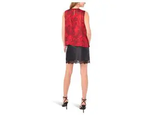 Vince Camuto Sleeveless Floral Draped Neck Tank - Red