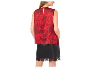 Vince Camuto Sleeveless Floral Draped Neck Tank - Red