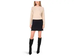 Vince Camuto Embellished Long Sleeve Crew Neck Sweater - Beige