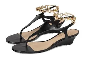 Schutz Lys Wedge Sandals With Chain Ankle Detailing - Black