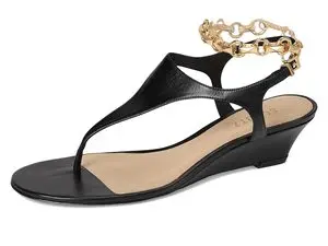 Schutz Lys Wedge Sandals With Chain Ankle Detailing - Black