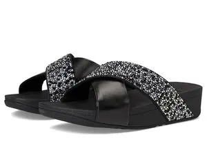 Fitflop Lulu Crystal-mix Metallic Cross Slides - Black