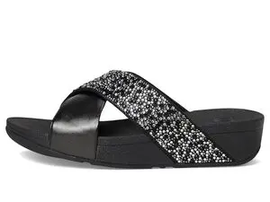 Fitflop Lulu Crystal-mix Metallic Cross Slides - Black