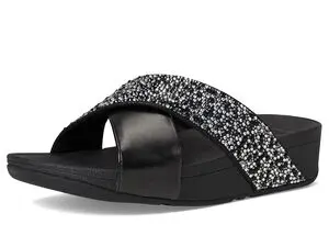 Fitflop Lulu Crystal-mix Metallic Cross Slides - Black