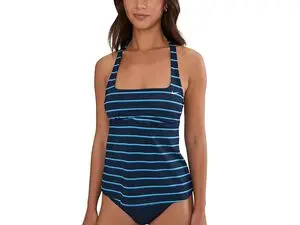 Nike Pinstripe Square Neck Tankini Swim Top - Navy