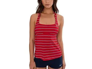 Nike Pinstripe Square Neck Tankini Swim Top - Red