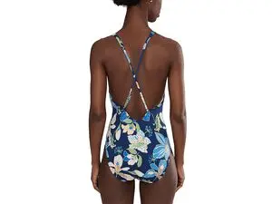 Nike Hot House Floral Scoop Neck One Piece Swimsuit - Navy