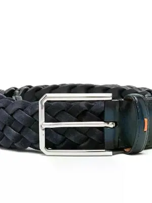 Santoni Braided Suede Belt - Blue