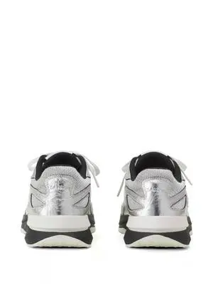 LANVIN Metallic Panelled Lace-up Sneakers - Silver