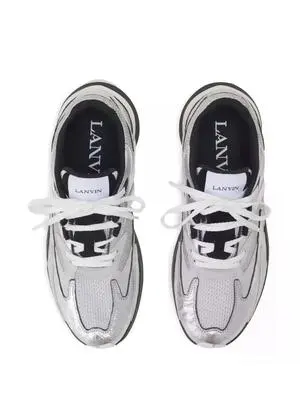 LANVIN Metallic Panelled Lace-up Sneakers - Silver