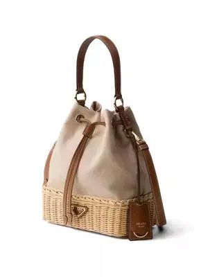Prada Woven Raffia And Canvas Bucket Bag - Neutrals